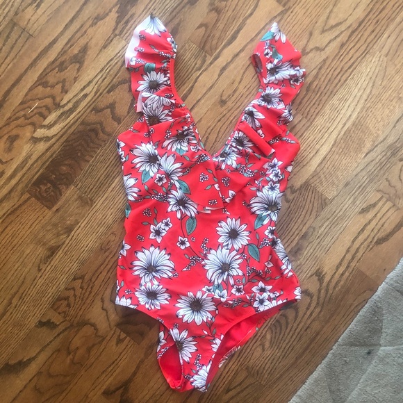 Jessica Simpson | Swim | Jessica Simpson Red Floral Ruffle Strapped One ...
